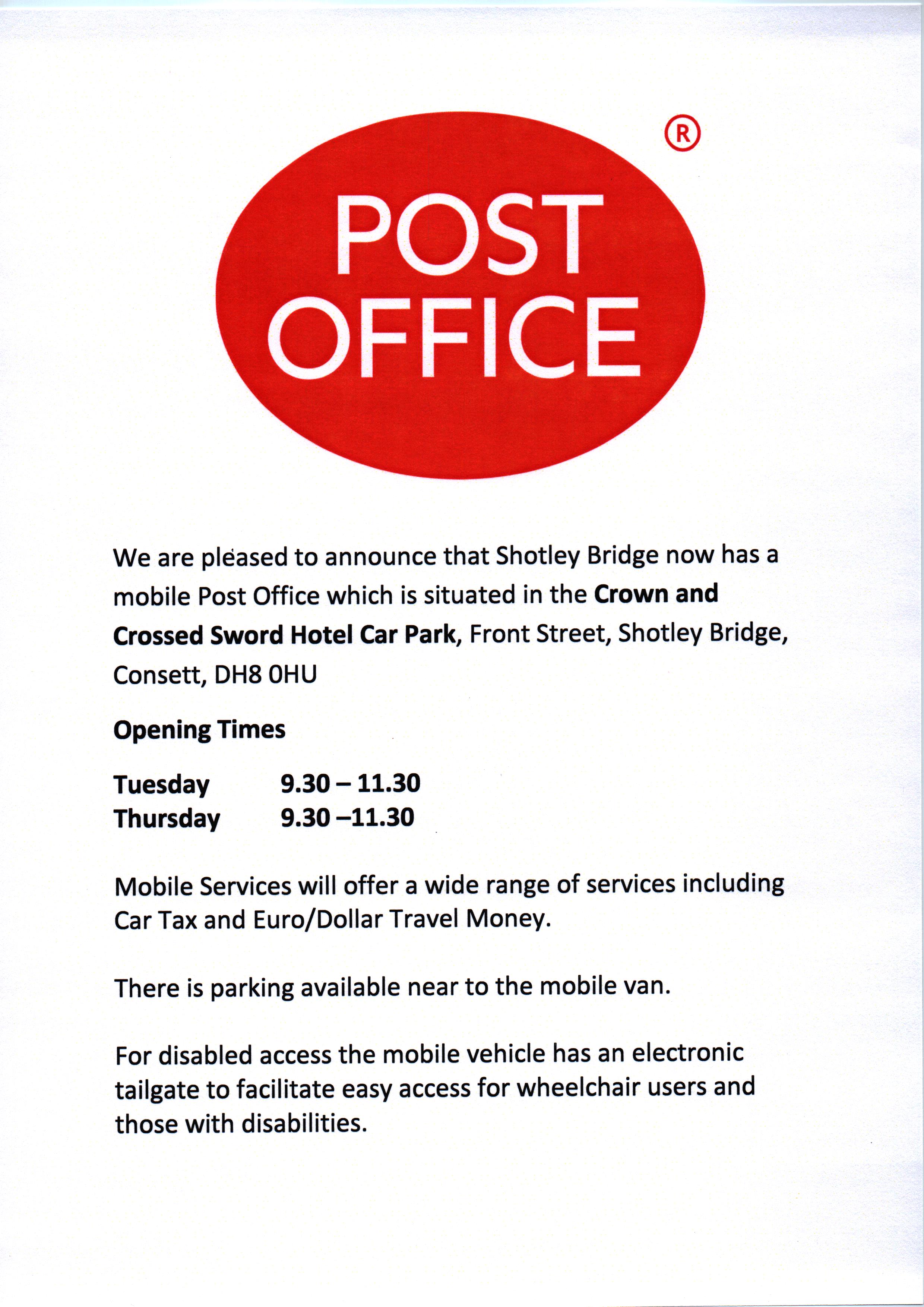 Mobile Post Office | Shotley Bridge Village Trust
